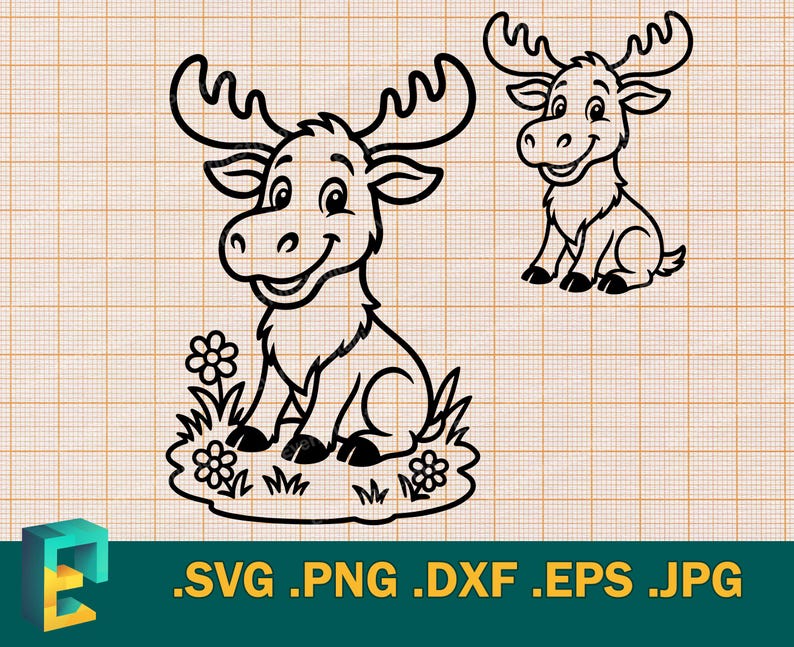 Happy Moose SVG - Cricut, Silhouette | Vector Artistic Cute Baby Moose ...