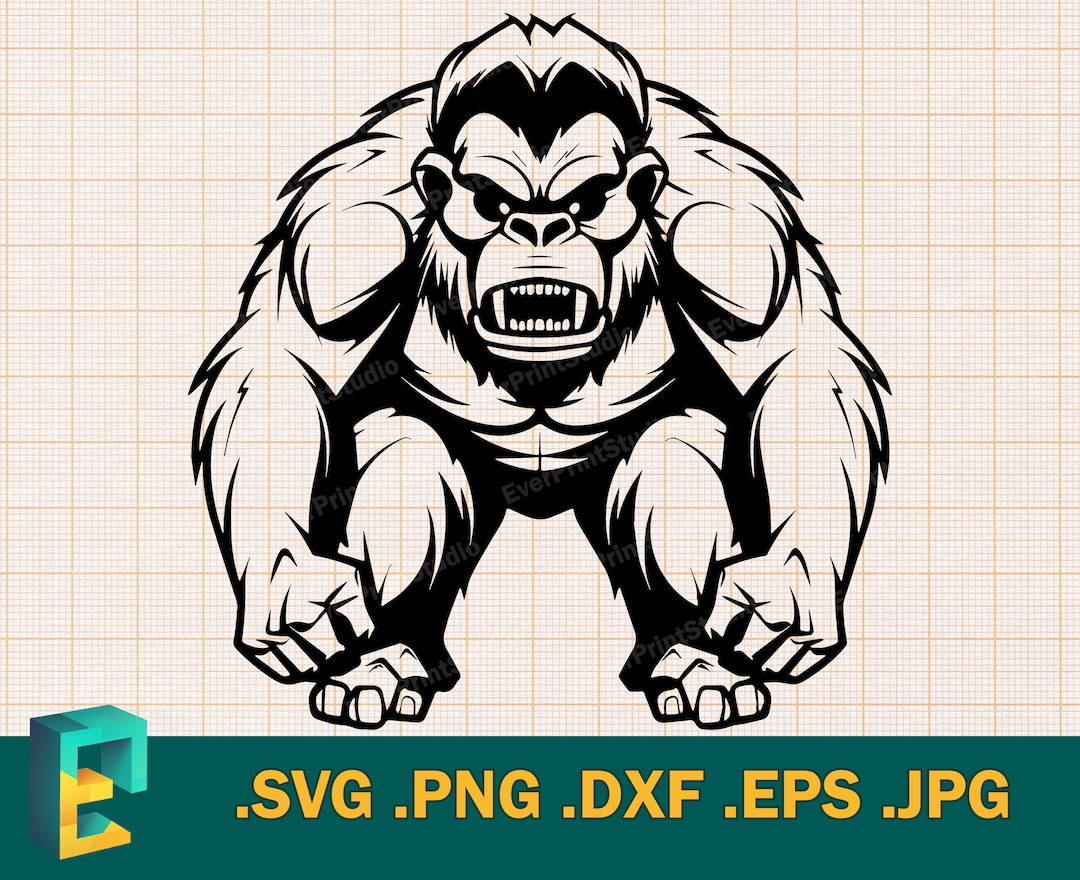 Gorilla SVG - Cricut, Angry Gorilla Cut File Instant Download, Unique Design King Kong Digital ...