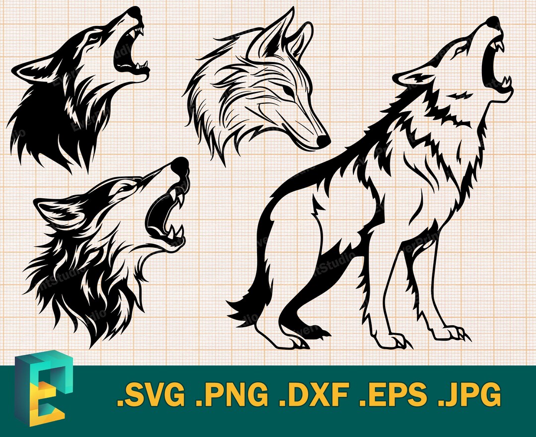 Howling Wolf Set SVG - Cricut, Wolf Heads Silhouette, Wolves Bundle ...