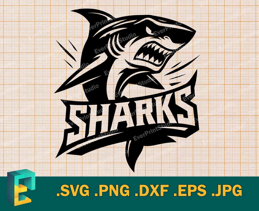 Sharks Mascot Design Svg - Cricut, Silhouette | Sharks Sports Team Logo ...