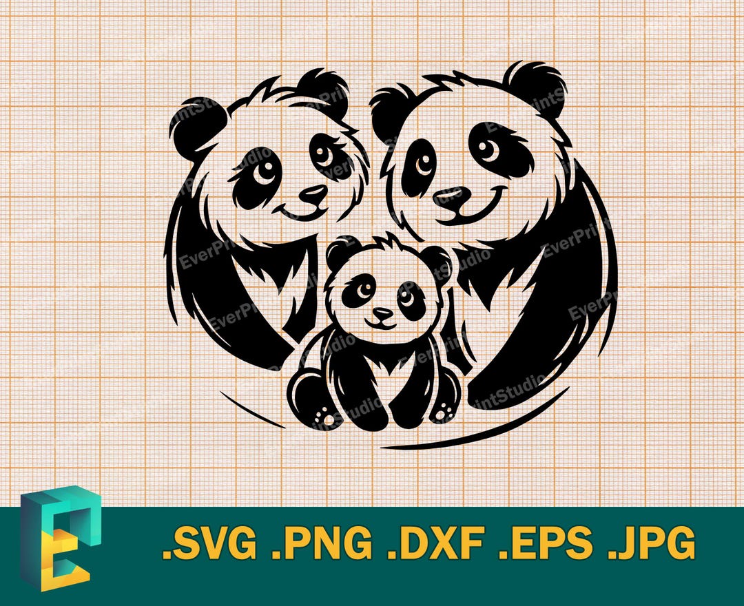 Panda Family SVG - Cricut, Silhouette | Vector Happy Pandas Family SVG ...