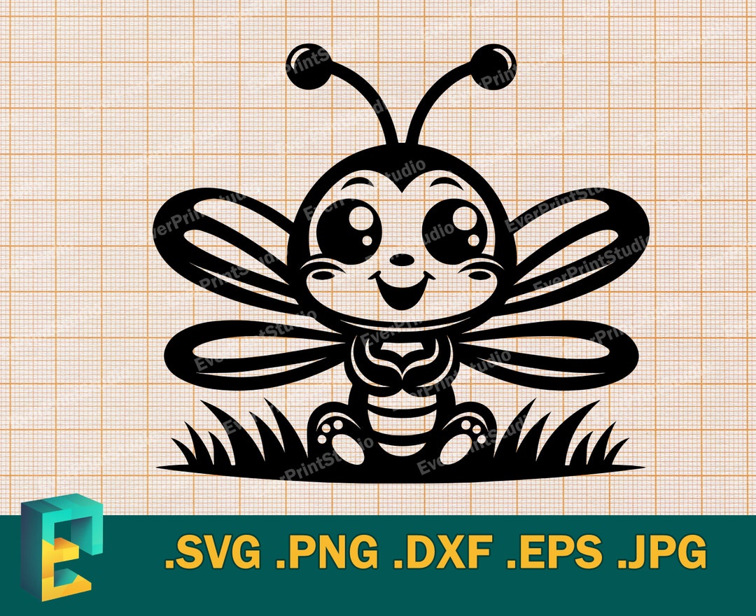 Cute Firefly SVG - Cricut, Silhouette | Vector Cute Happy Dragonfly SVG ...