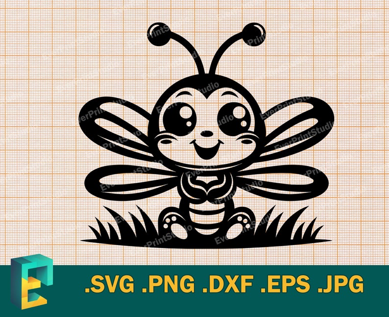 Cute Firefly SVG - Cricut, Silhouette | Vector Cute Happy Dragonfly SVG ...