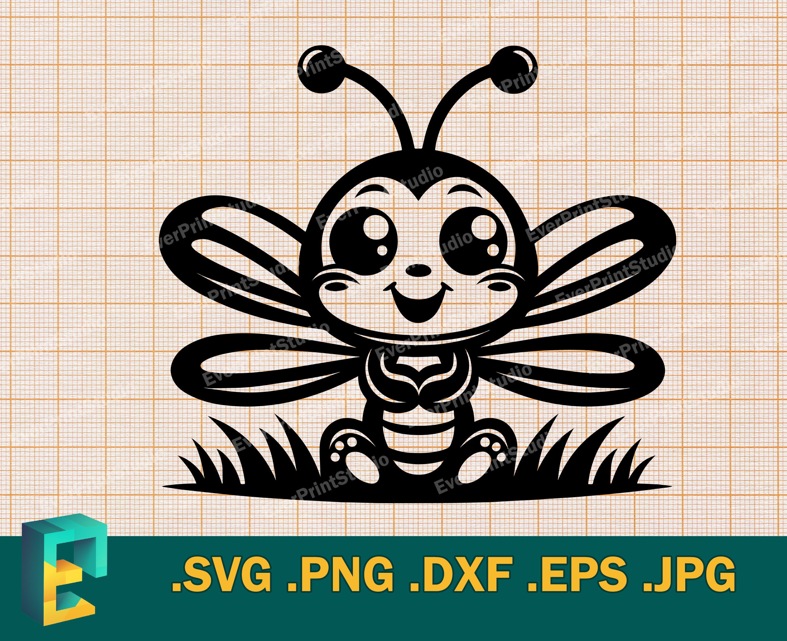 Cute Firefly SVG - Cricut, Silhouette | Vector Cute Happy Dragonfly SVG ...