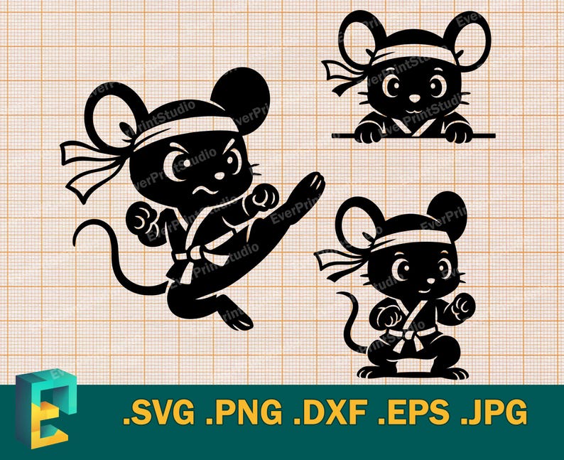 Karate Mouse SVG - Cricut, Silhouette | Vector Cute Martial Art Mouse ...