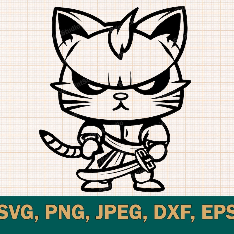 Cute Warrior Cat Clipart - Etsy