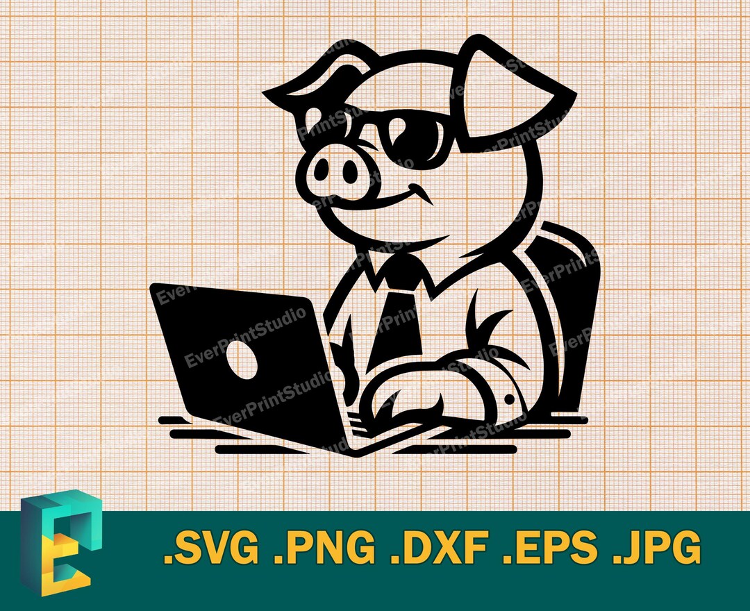 Office Pig SVG - Cricut, Silhouette | Vector Funny Programmer Pig SVG Cut File, Boss Pig With ...