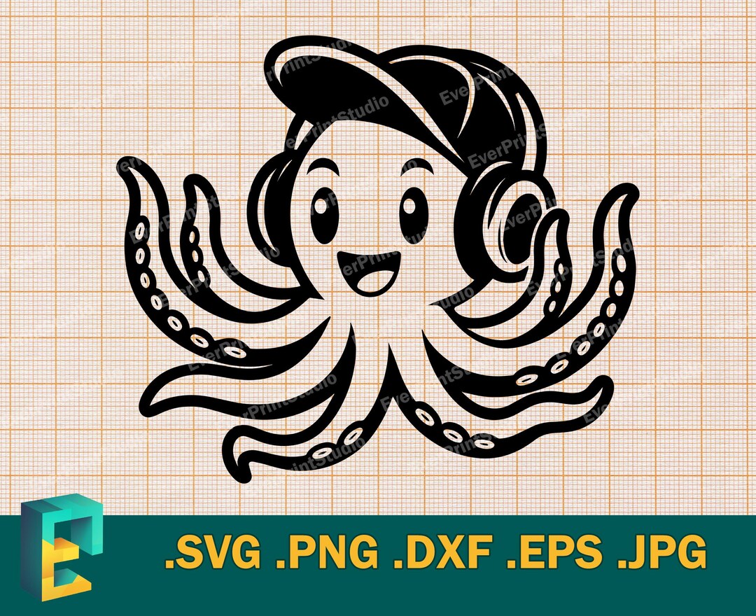 Baby Octopus SVG - Cricut, Silhouette | Vector Cute DJ Octopus Cut File ...