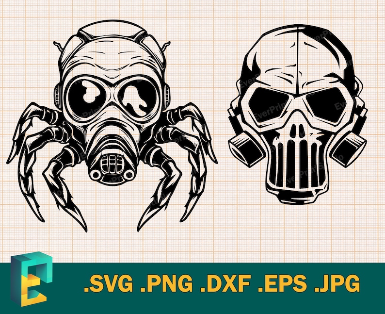 Skull Gas Mask SVG Set Biohazard and Spider Gas Mask SVG - Etsy