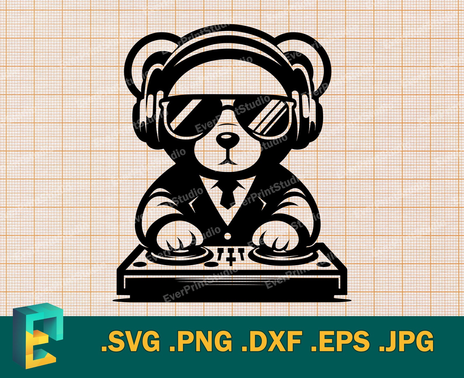 DJ Disc Jockey Teddy Bear SVG - Cricut, Silhouette | Vector Teddy Bear ...