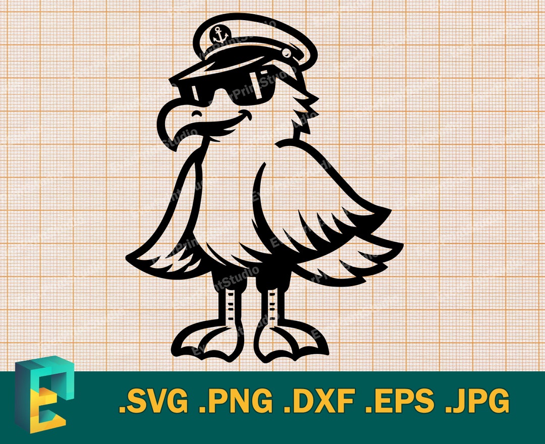 Seagull Captain SVG - Cricut, Silhouette | Vector Funny Seagull Master ...