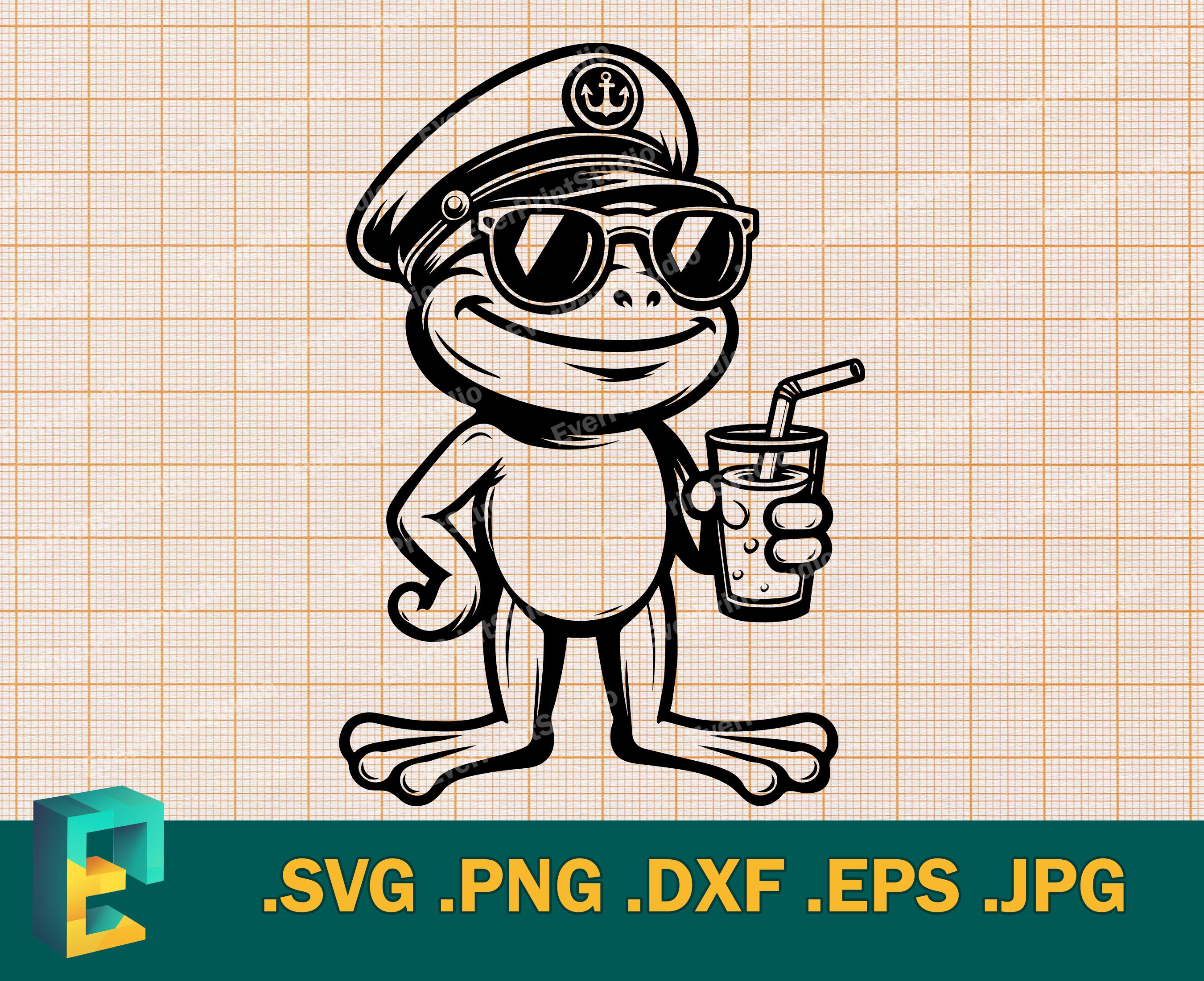 Captain SVG Cricut & Silhouette Vector Cute Frog in Captain Cap Cut ...
