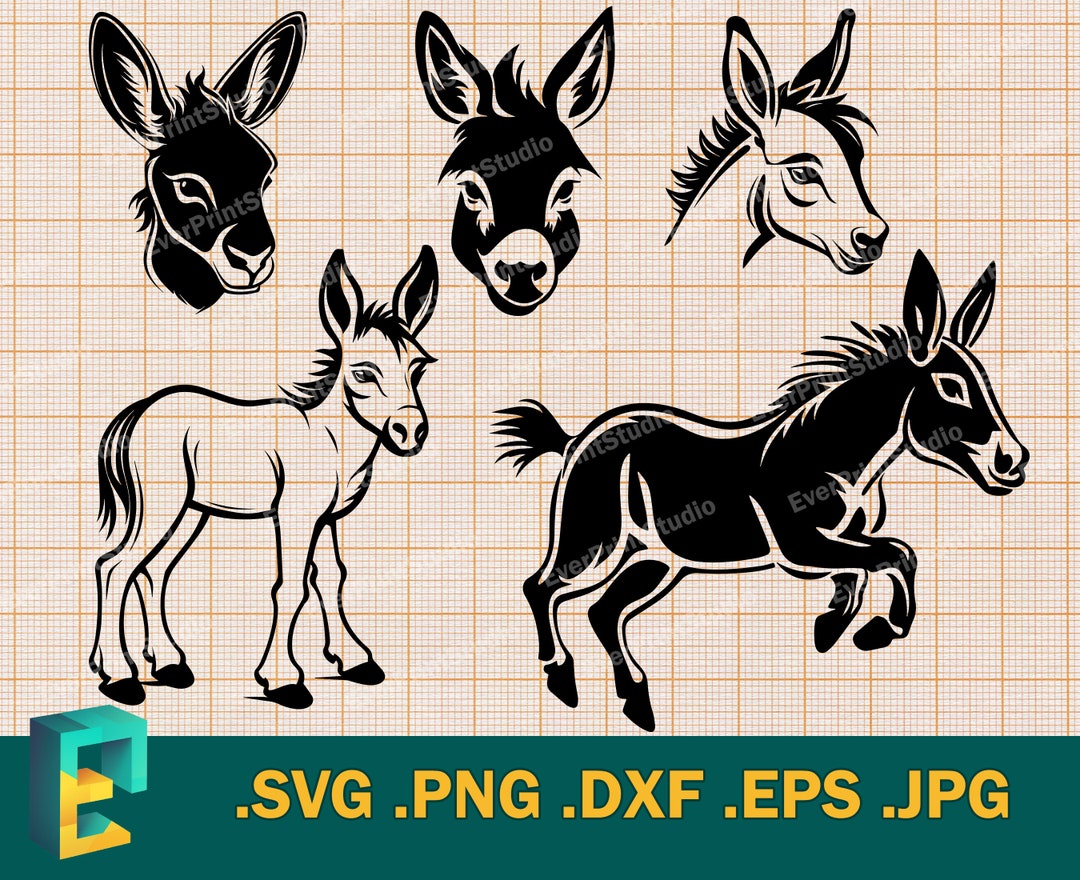 Donkey SVG Bundle - Cricut, Silhouette | Vector Donkey Cut File ...