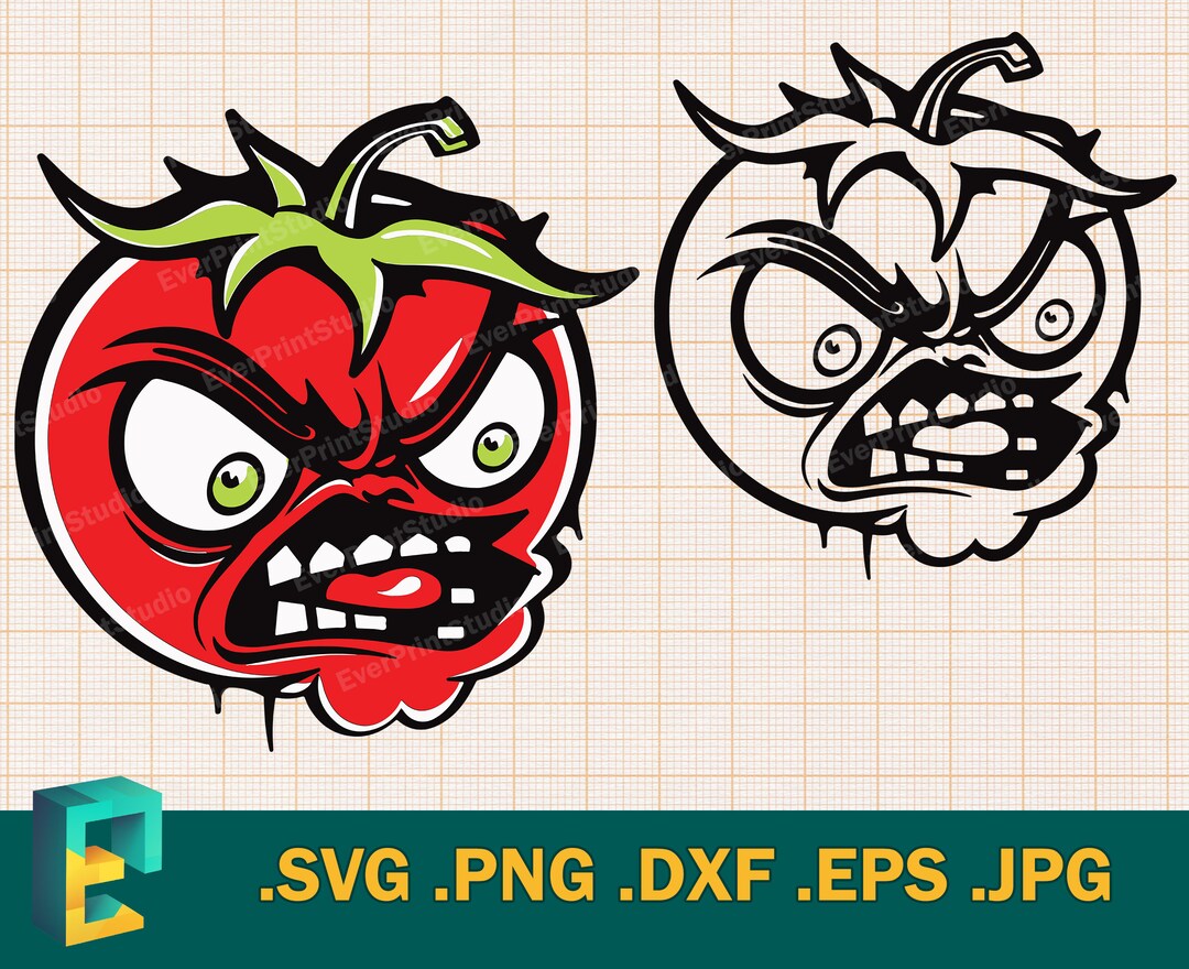 Angry Bad Tomato Layered SVG - Unique Design Clipart | Evil Tomato for ...