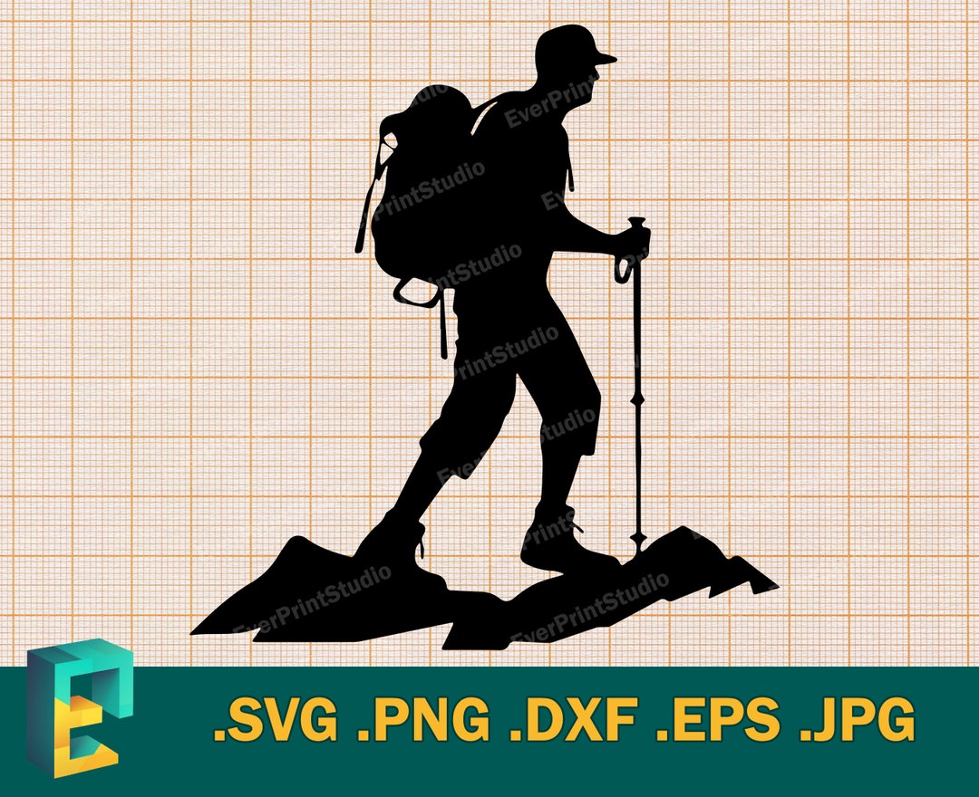 Hiking Man SVG - Cricut, Silhouette | Vector Artistic Hiking Man Cut ...