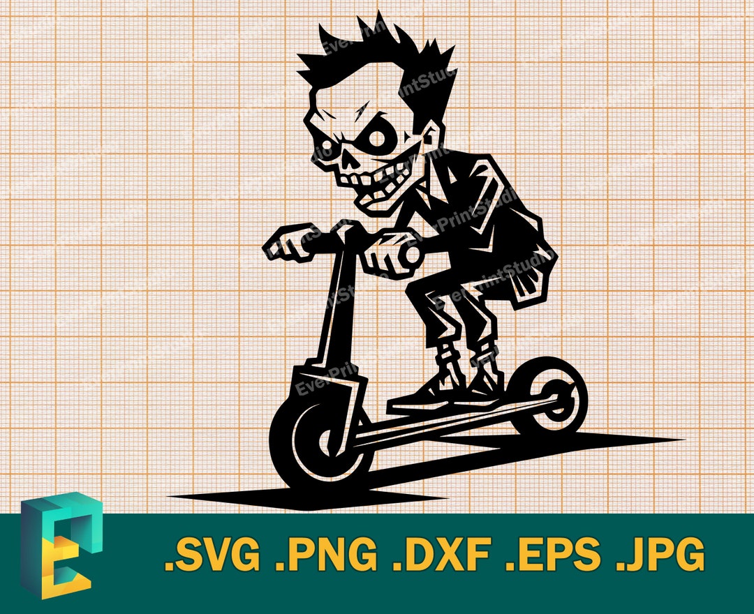 Zombie on Scooter SVG - Cricut, Silhouette | Creepy Zombie Halloween ...