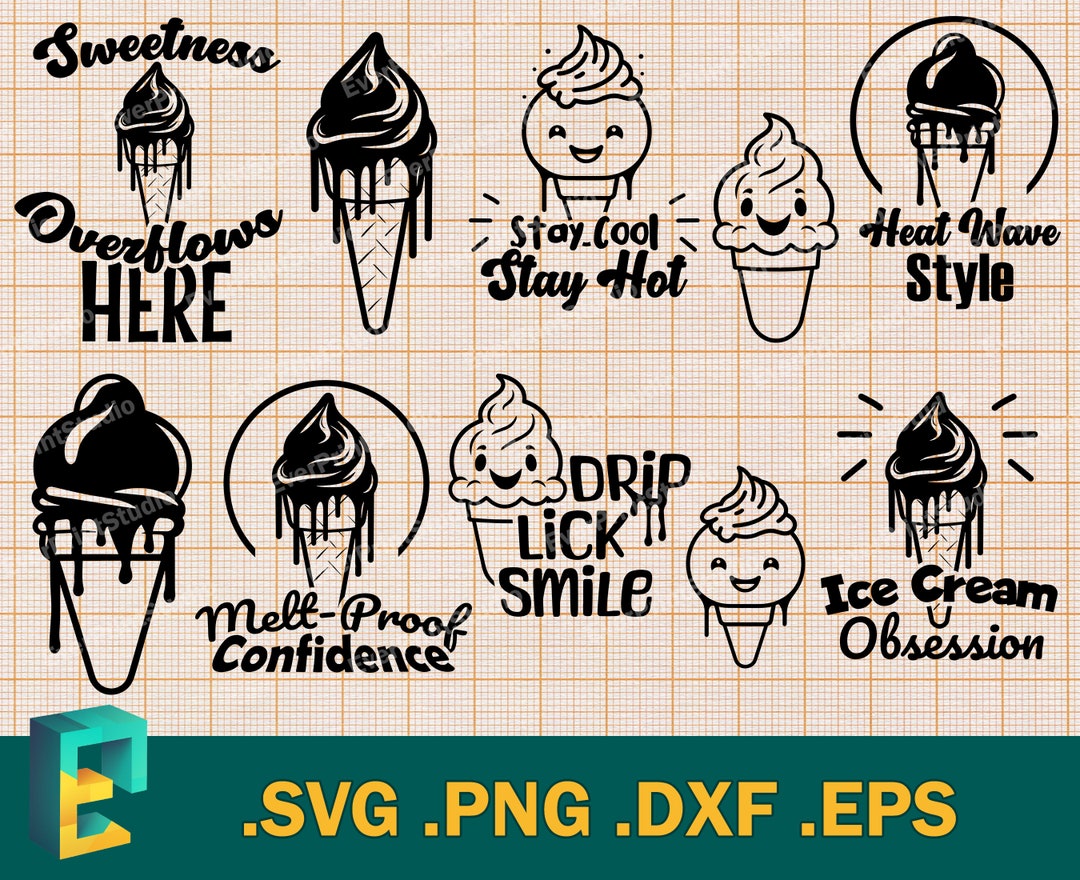 Ice Cream SVG Bundle - Cricut, Silhouette | Summer Clipart, Dripping ...