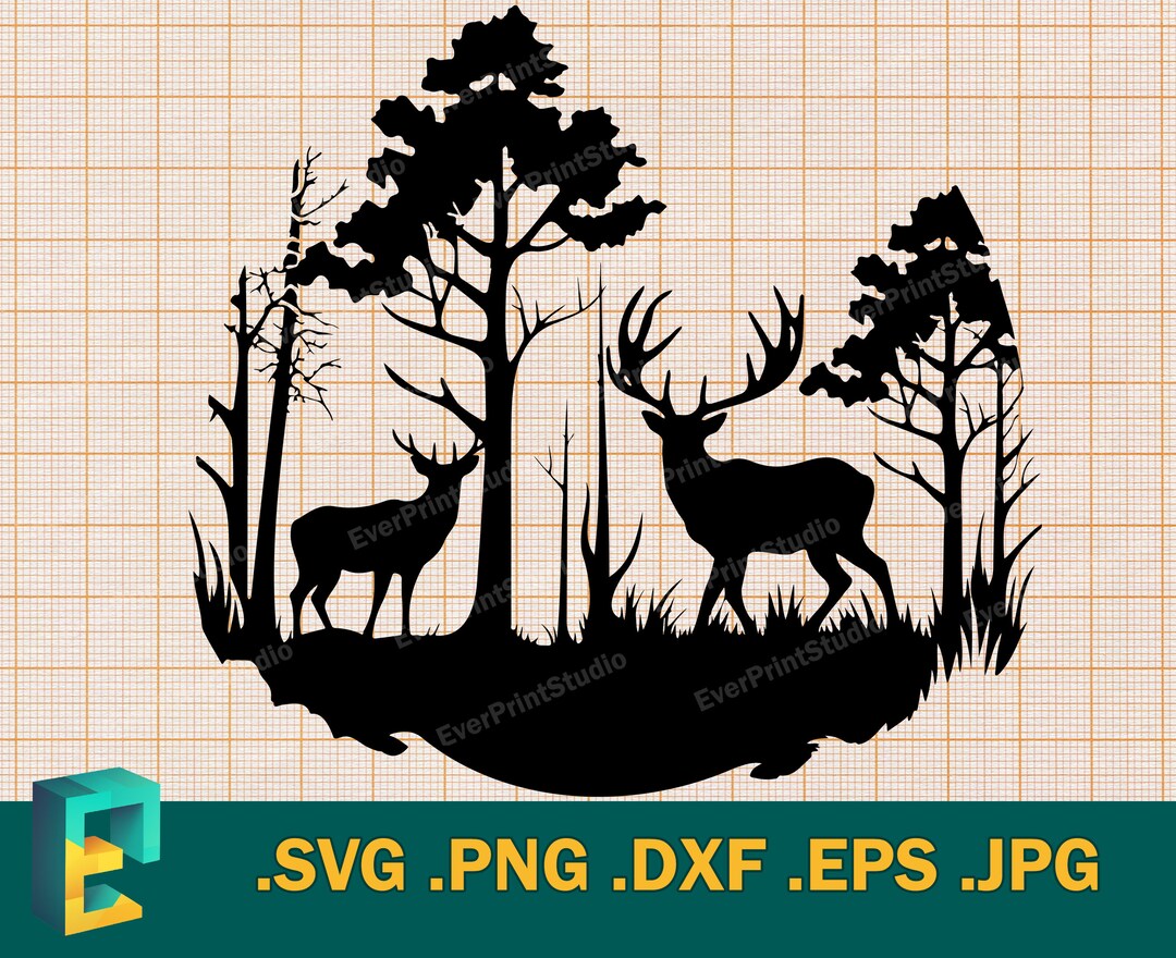 Hirsch SVG Cricut, Silhouette Hirsche im Wald Vektor Datei Download ...