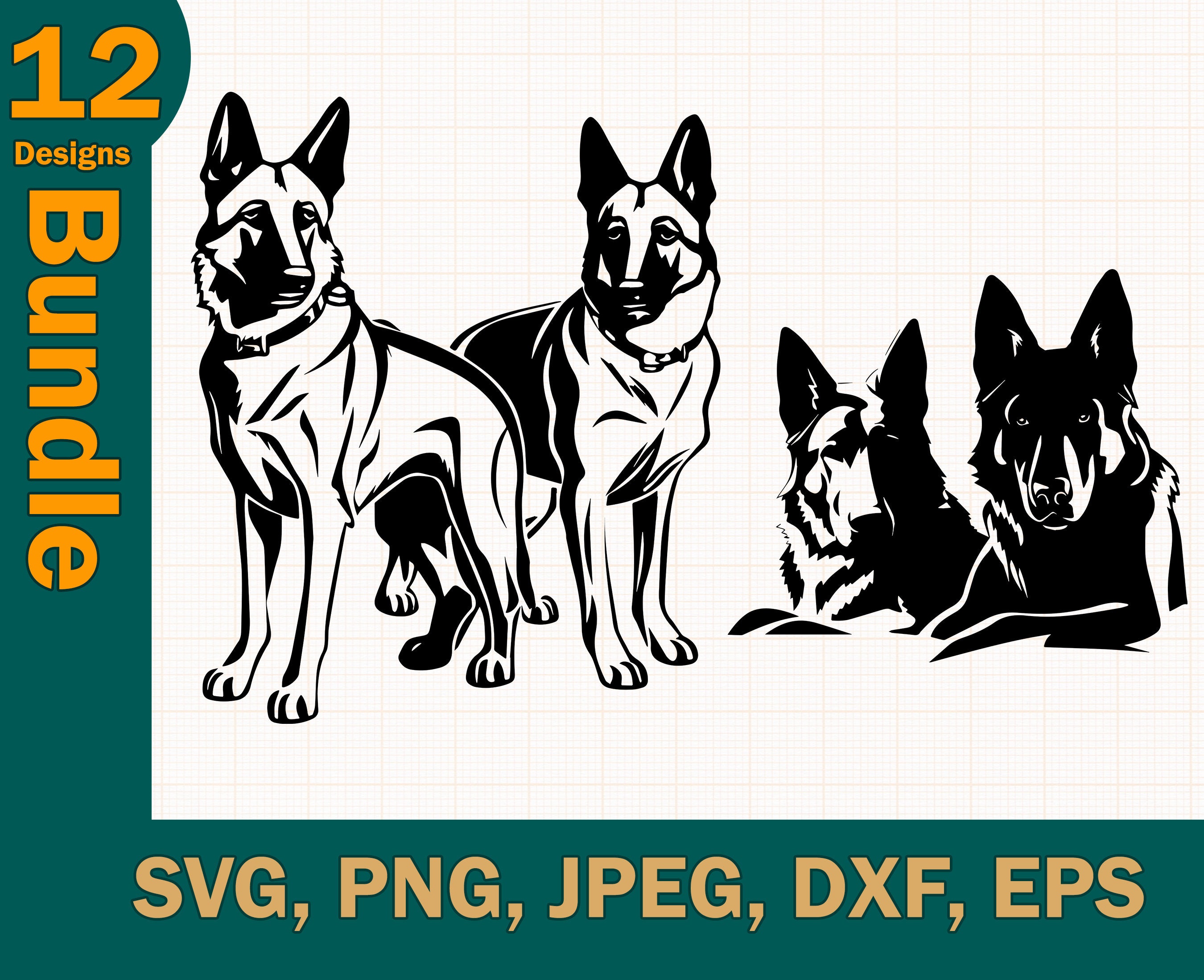 Two German Shepherd Dogs Bundle SVG Cut Files | Two Barking German ...