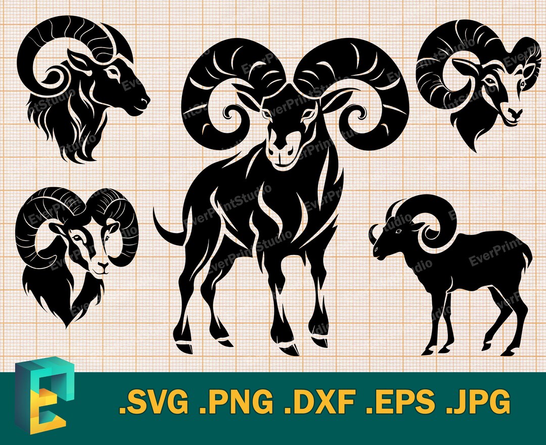 Ram SVG - Cricut, Silhouette | Vector Artistic Ram Bundle Cut File ...