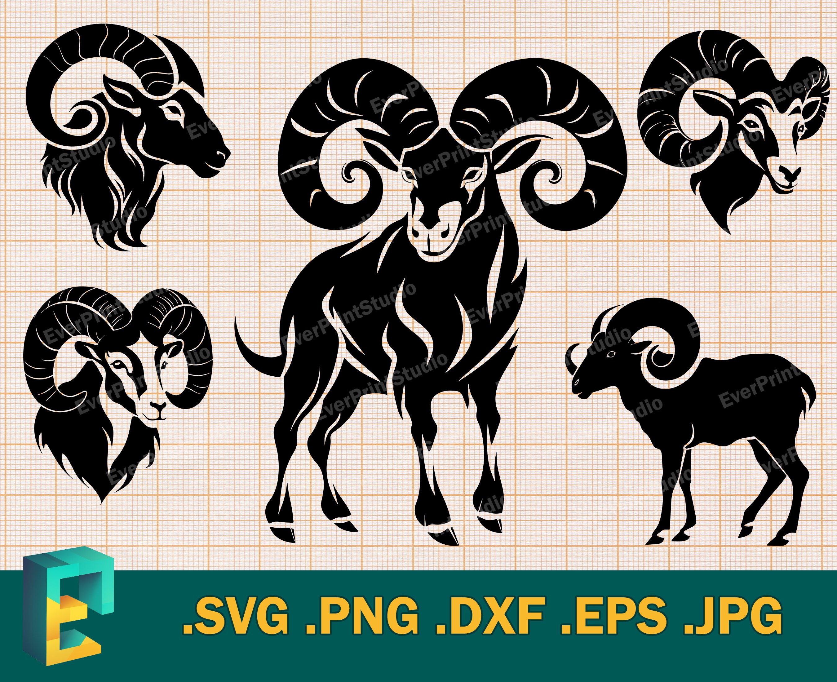 Ram SVG Cricut Silhouette Vector Artistic Ram Bundle Cut - Etsy