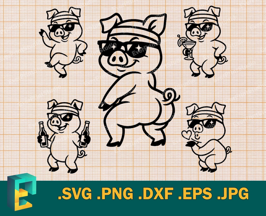 Pig SVG - Cricut, Silhouette | Vector Cute Dancing Pig Cut File. Pig ...
