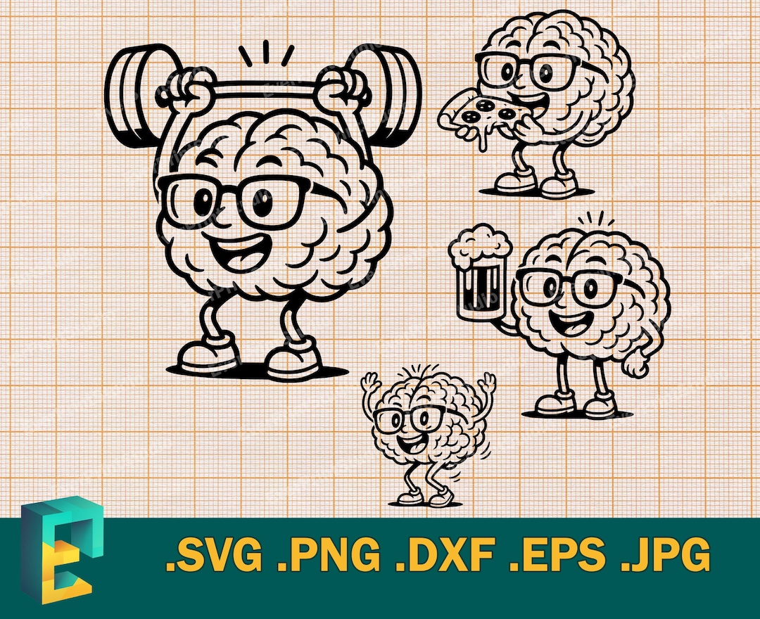 Brain Character SVG - Cricut, Silhouette | Vector Cute Brain Mascot Cut ...