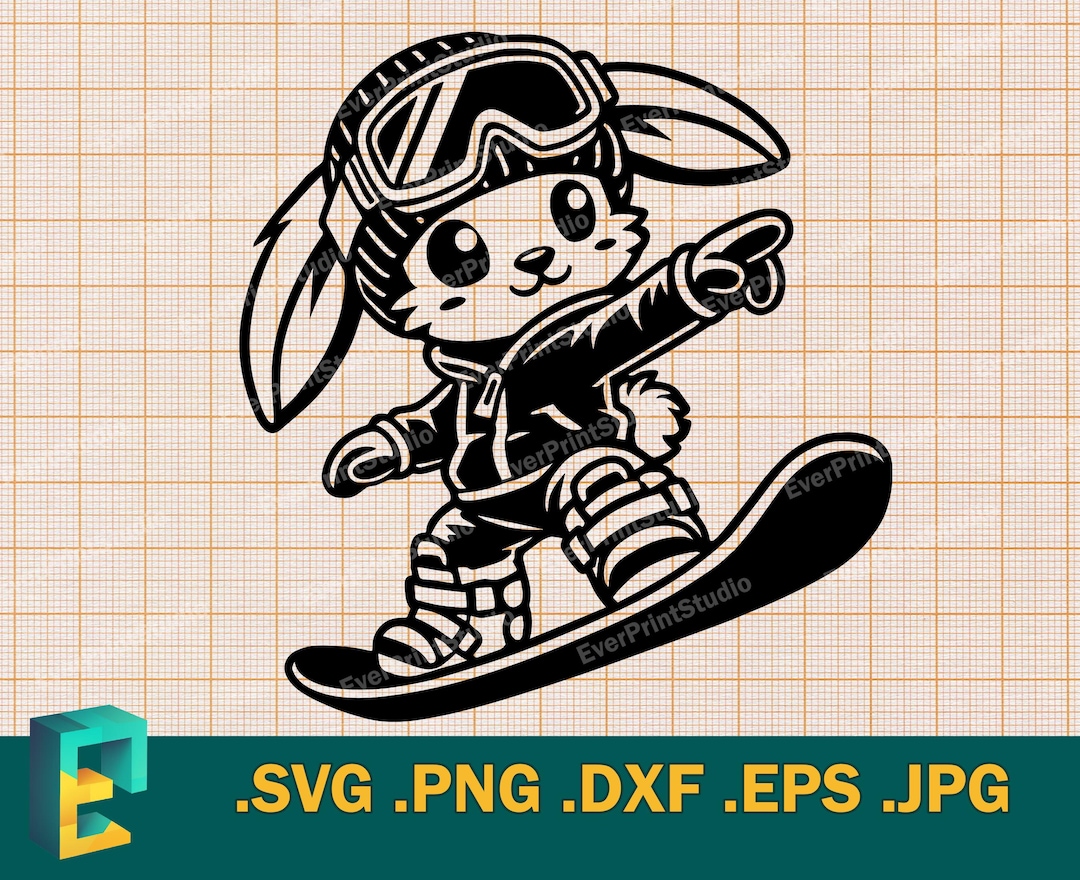 Snowboarding SVG - Cricut, Silhouette | Vector Cute Bunny on a ...