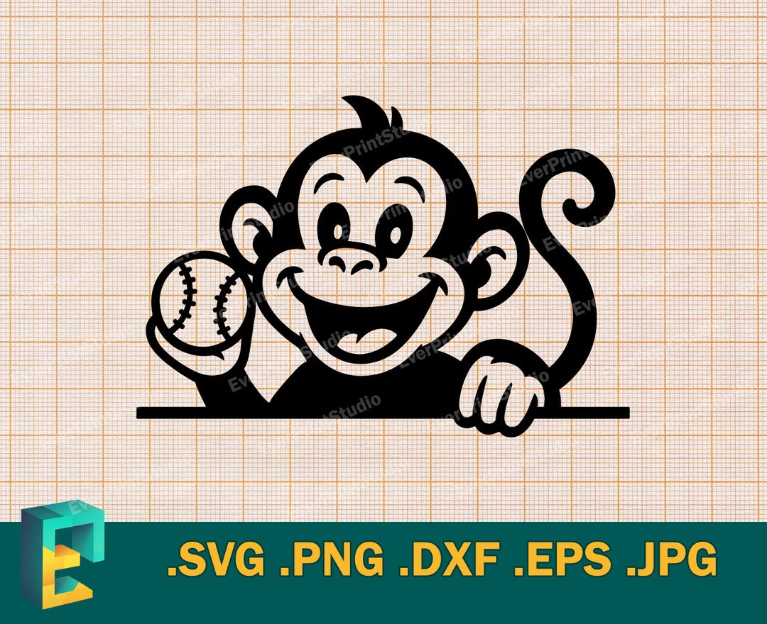 Baseball Monkey SVG | Vector Peeking Monkey With Baseball Ball. Baby ...