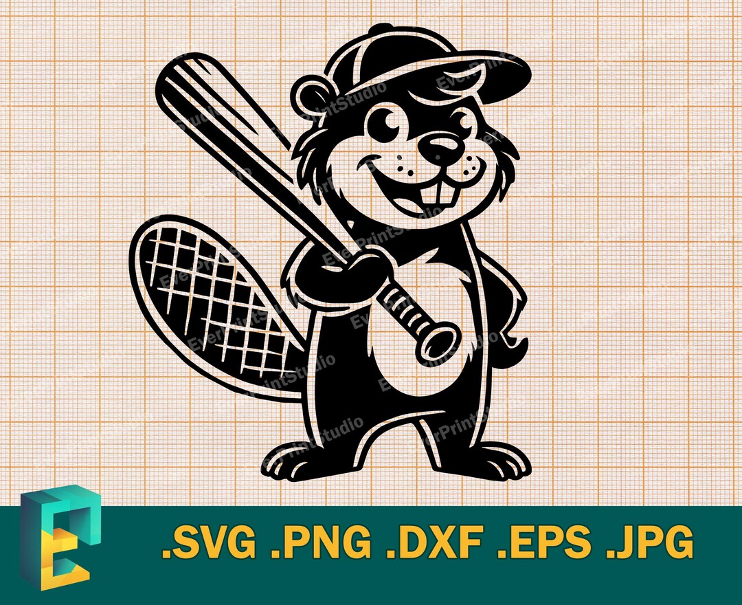 Beaver Baseball SVG - Cricut, Silhouette | Vector Baseball Mascot Cut ...