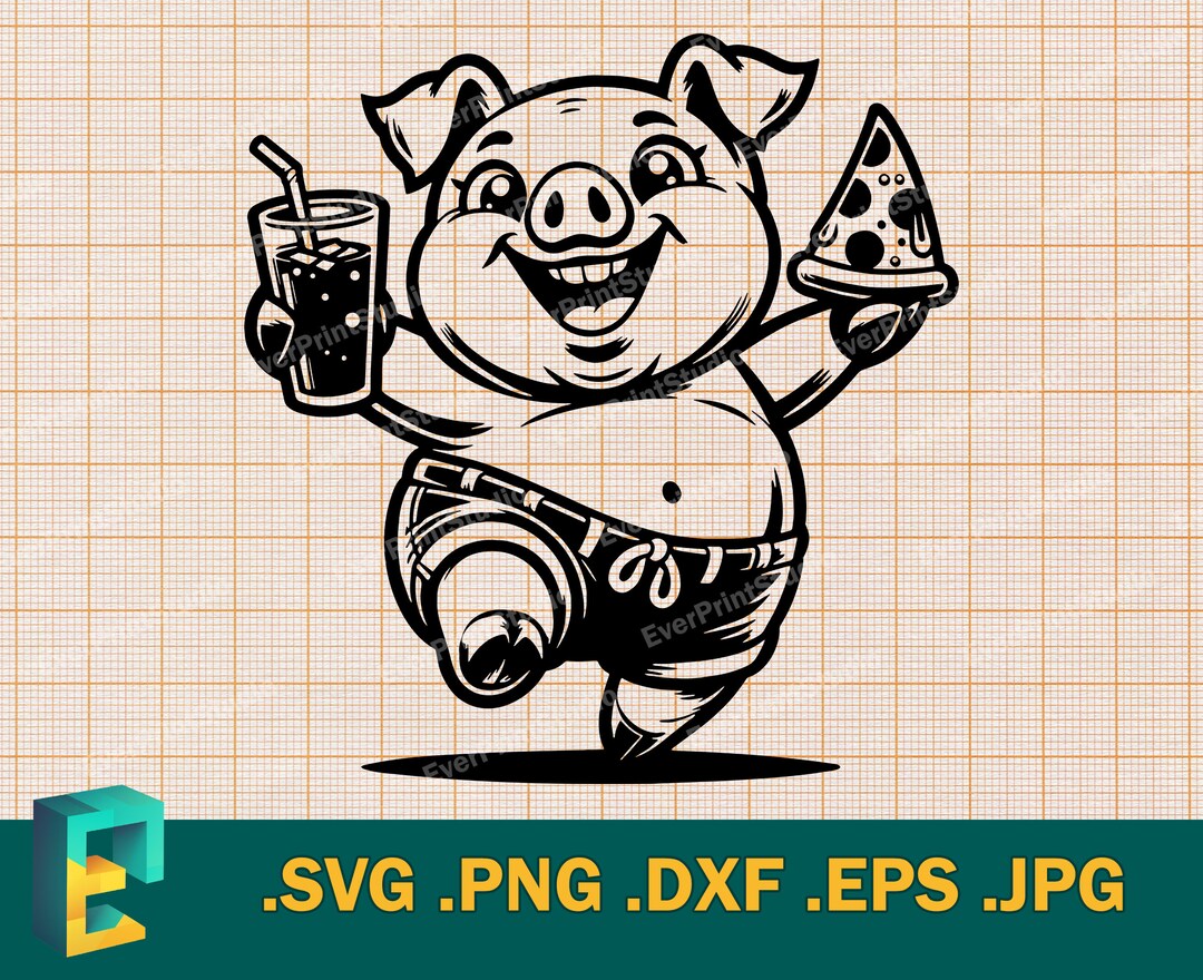 Pig With Pizza SVG - Cricut, Silhouette | Vector Happy Pizza Time Cut ...