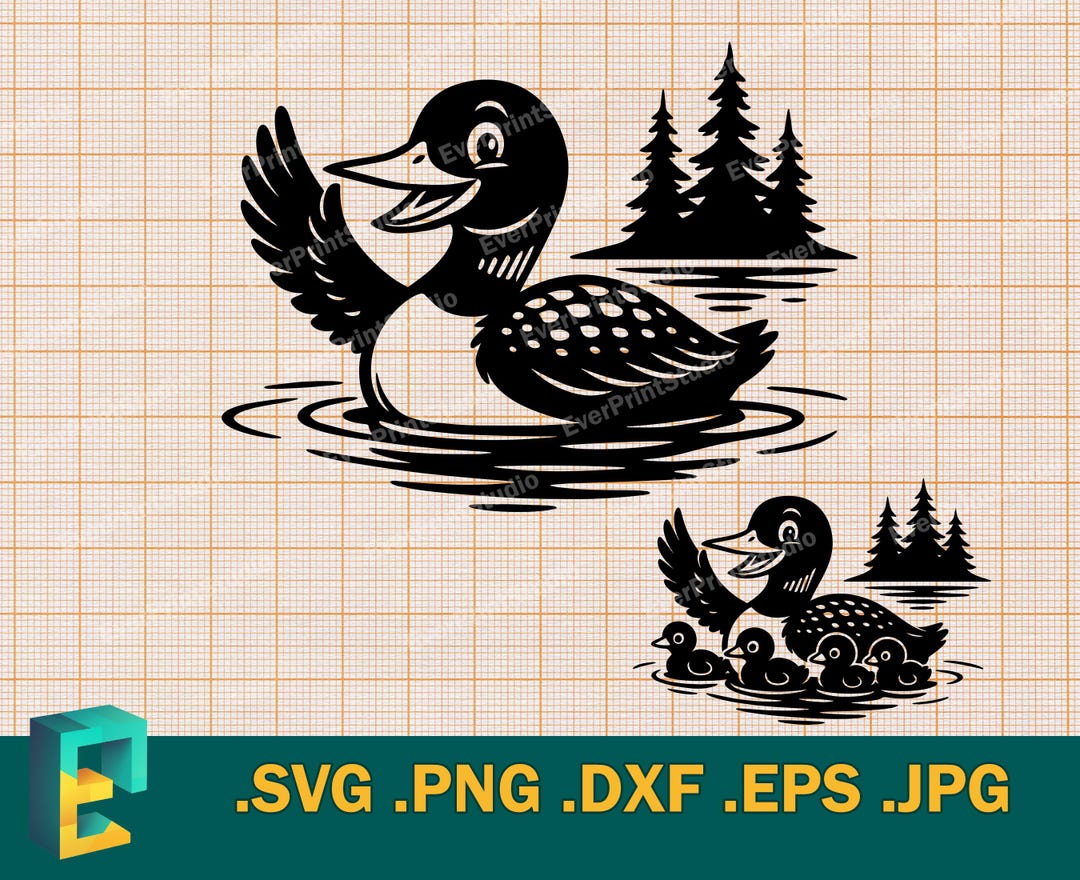 Mama Duck Loon SVG - Cricut, Silhouette | Vector Duck With Ducklings ...