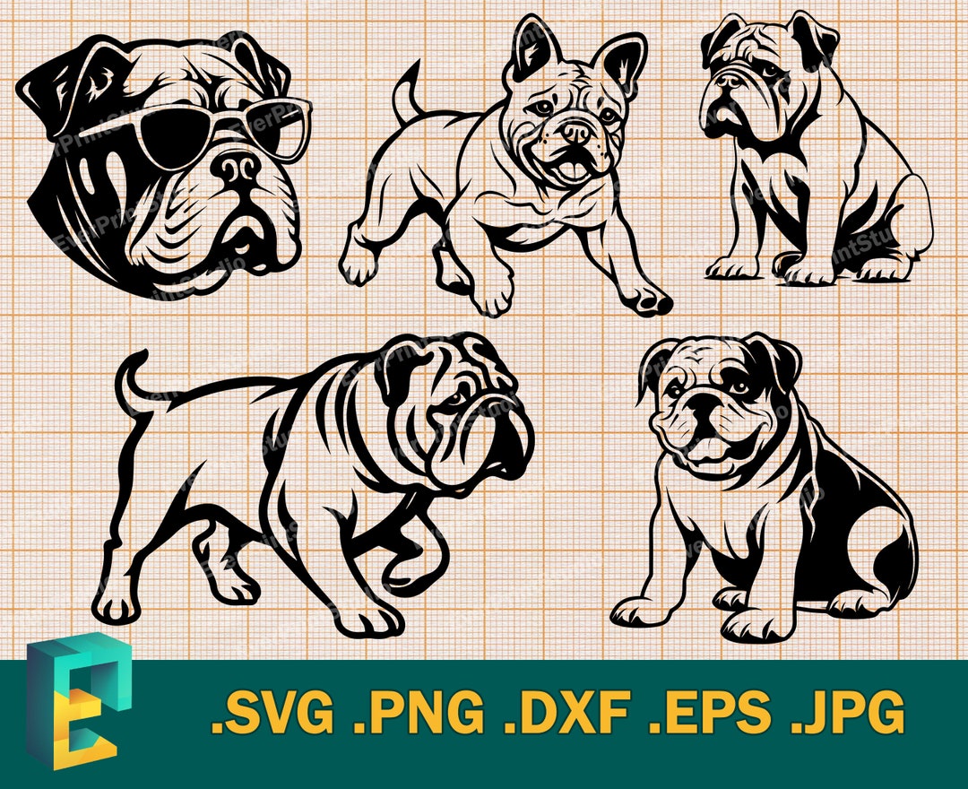 Cute Bulldog SVG Bundle Cricut, Silhouette Download Cute Bulldog Cut ...