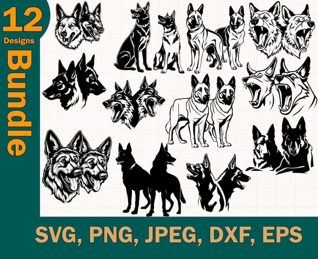 Two German Shepherd Dogs Bundle SVG Cut Files | Two Barking German ...