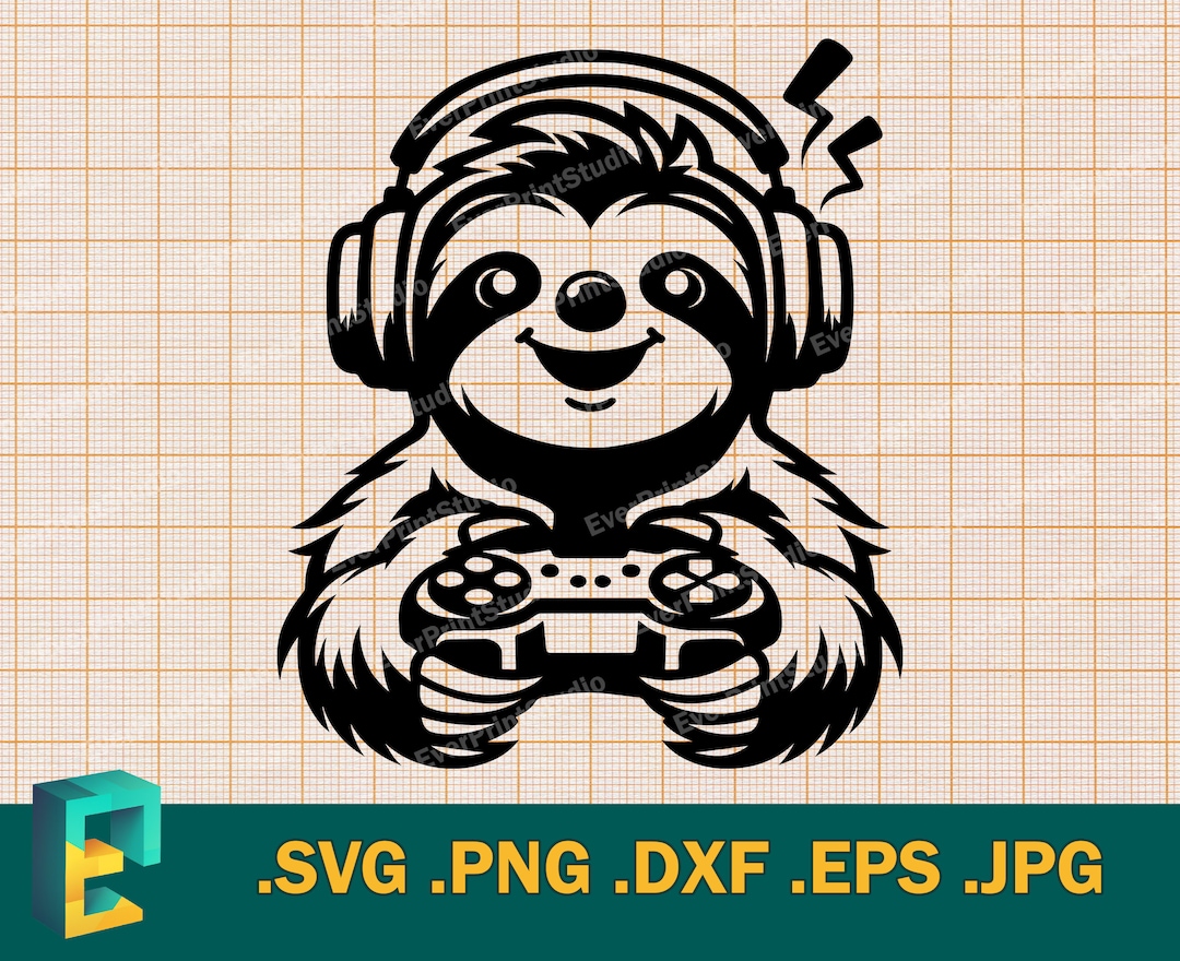 Funny Gamer Sloth Svg - Cricut, Silhouette | Cute Sloth With Game ...