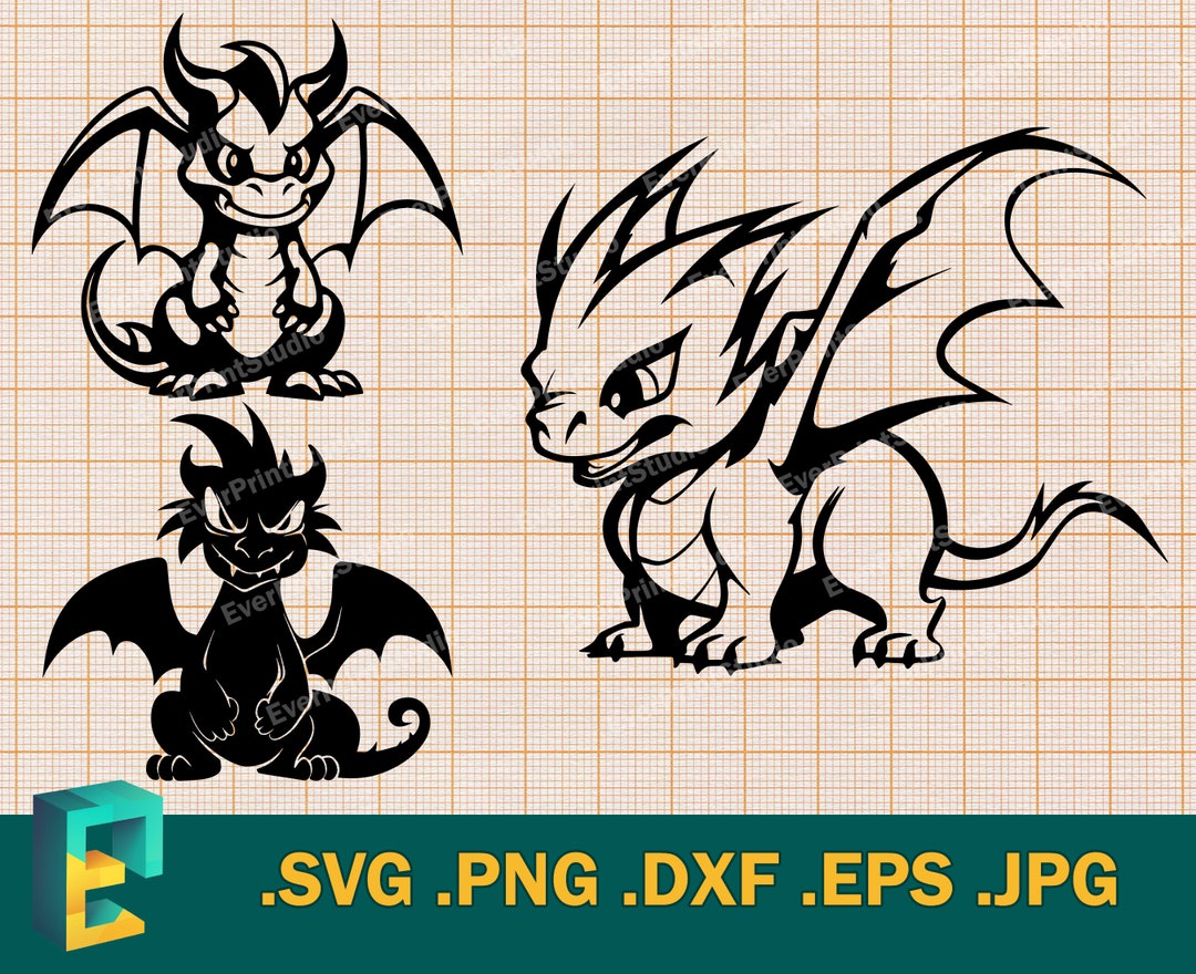 Dragon SVG Bundle - Cricut, Silhouette | Vector Artistic Cute Dragon ...