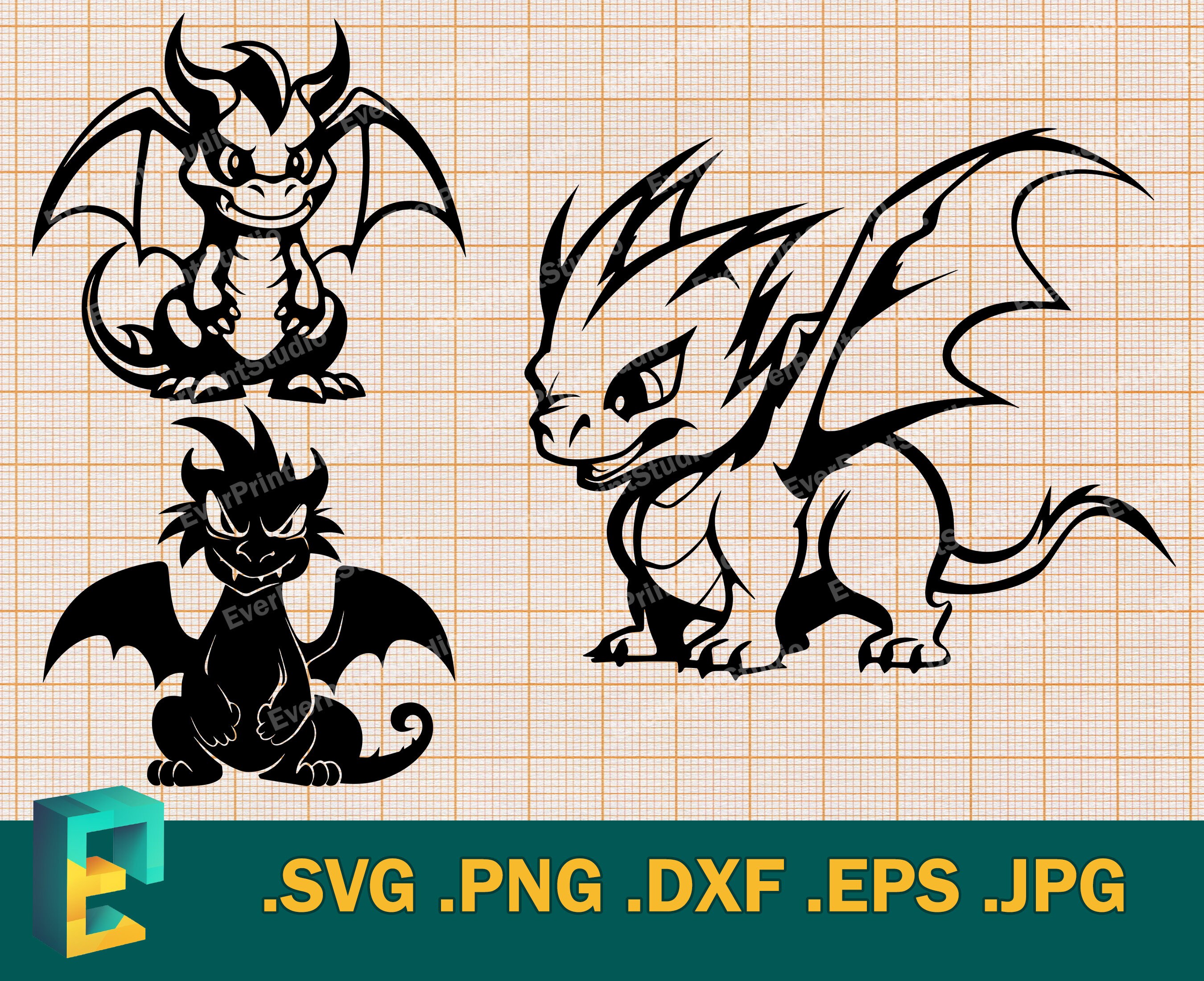 Dragon SVG Bundle Cricut Silhouette Vector Artistic Cute - Etsy