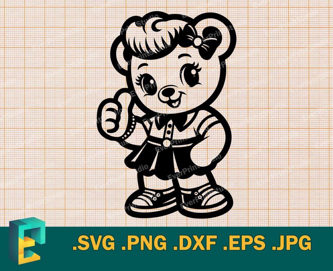 Teddy Bear Girl SVG - Cricut, Silhouette | Vector Cute School Girl ...