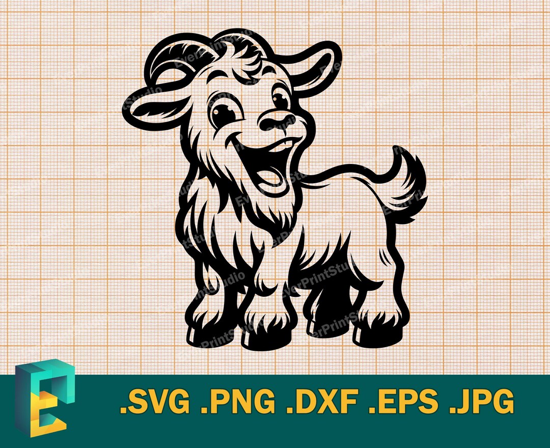Baby Goat Svg - Cricut, Silhouette | Happy Goat Vector Cut File | Cute Farm Goat Template for ...