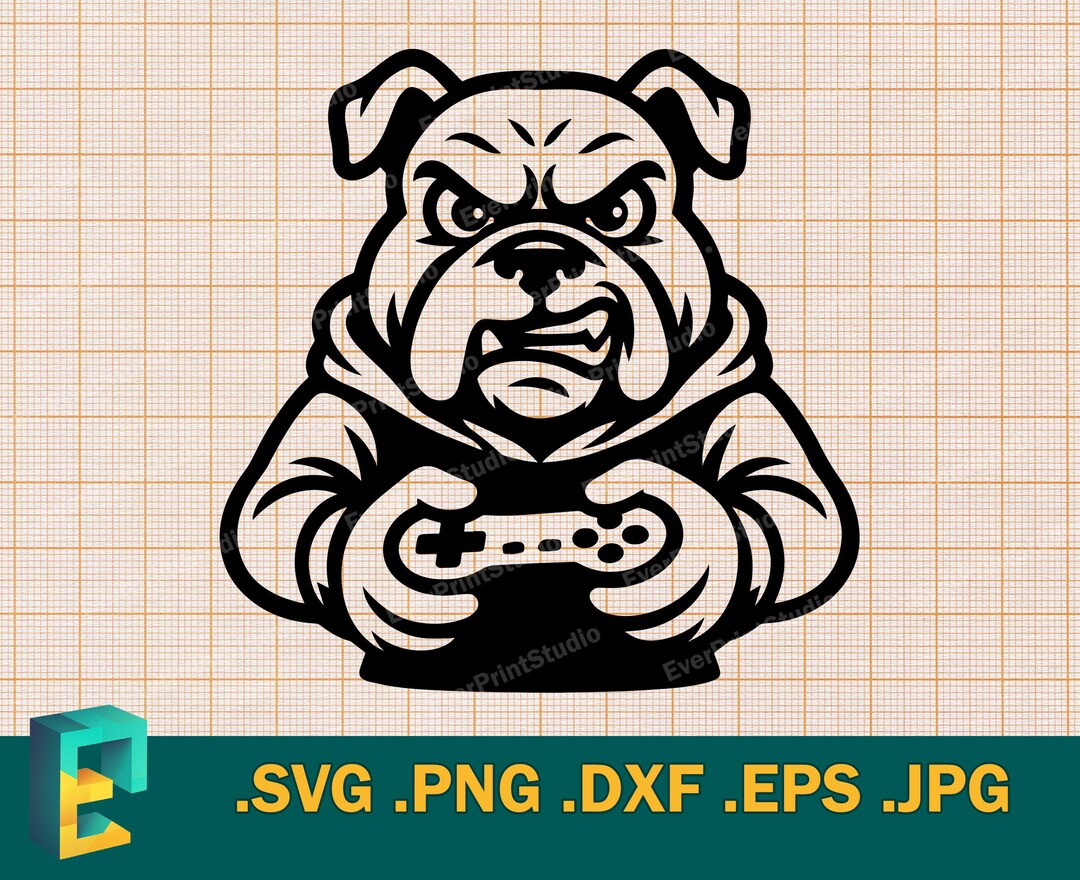 Gamer Bulldog Svg - Cricut, Silhouette | Cute Bulldog With Game ...