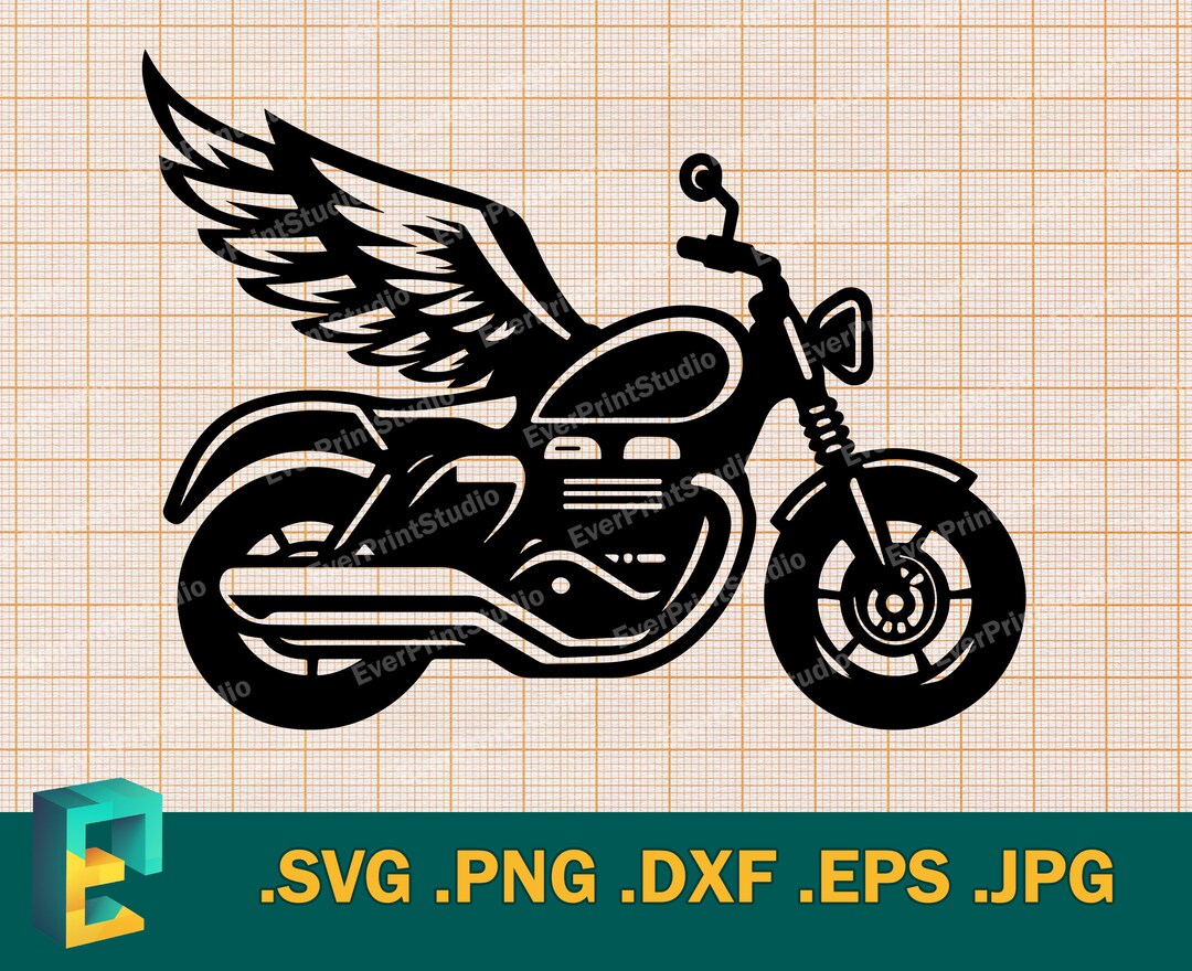 Bike With Wings Svg - Cricut, Silhouette | Vector Biker Clipart, Flying ...