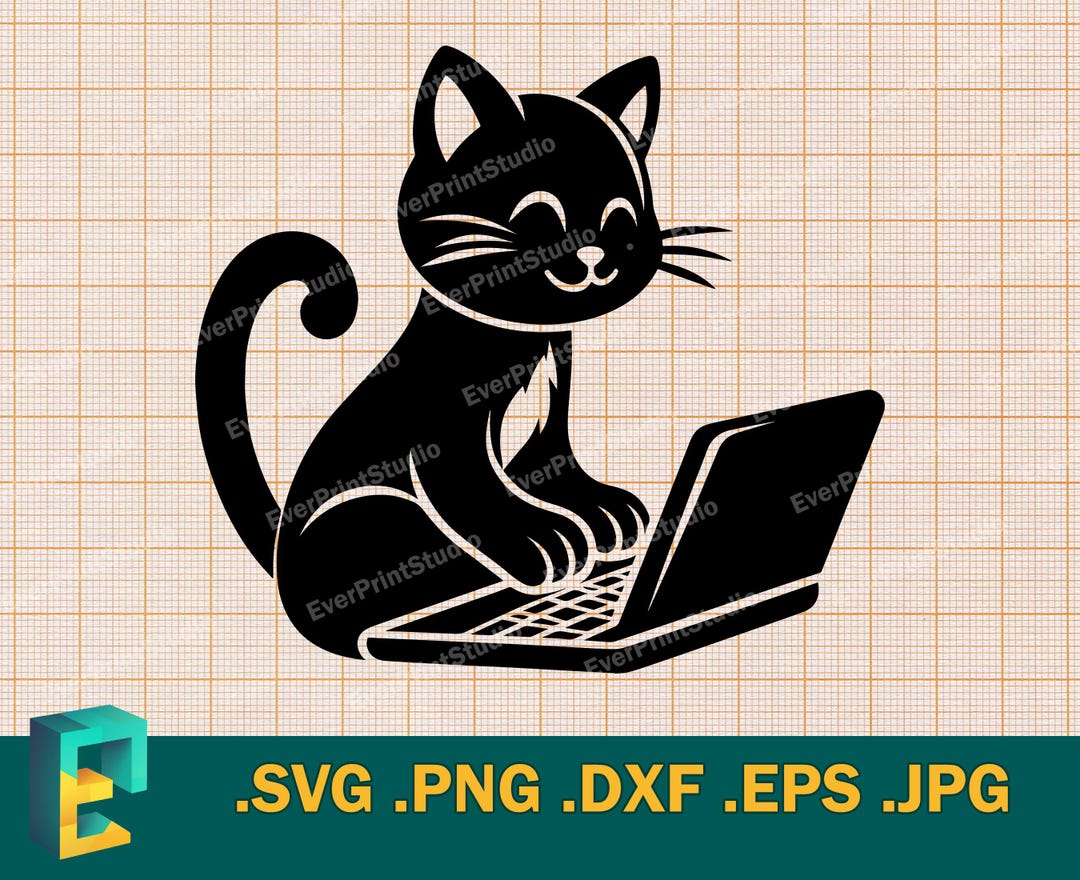 Smart Cat SVG - Cricut, Silhouette | Vector Funny Programmer Cat SVG ...