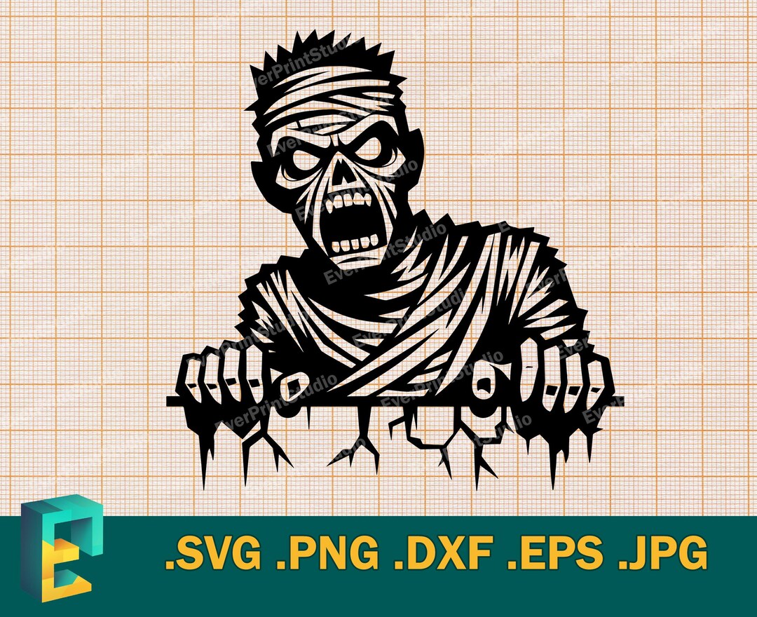 Mummy Zombie SVG - Cricut, Silhouette | Vector Peeking Mummy Cut File ...