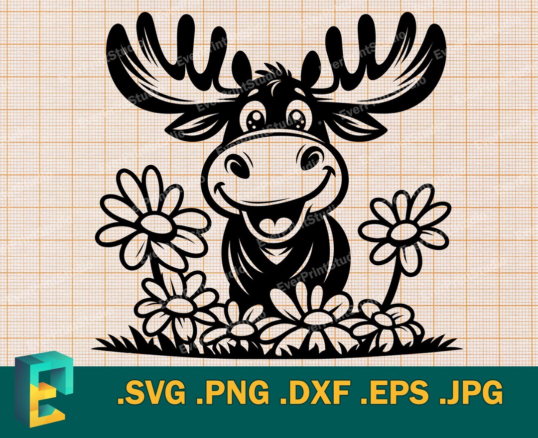 Happy Moose SVG - Cricut, Silhouette | Vector Artistic Cute Baby Moose ...