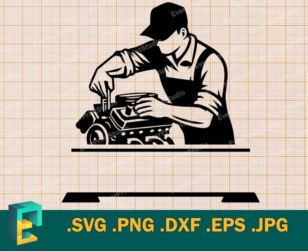 Car Mechanic SVG - Cricut, Silhouette | Vector Engine Mechanic, Auto ...