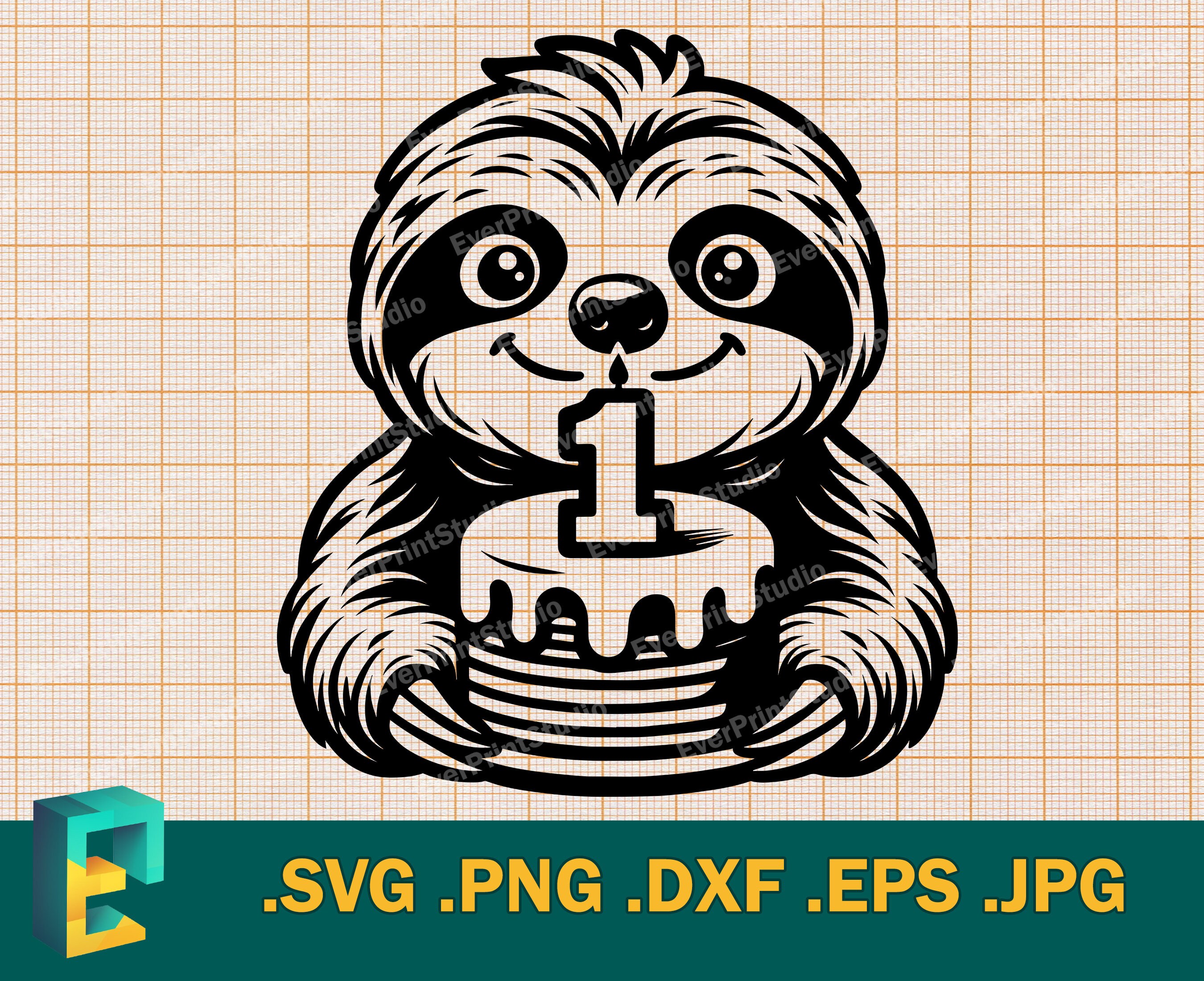 Cute Sloth With Birthday Cake SVG - Cricut, Silhouette Cut File ...