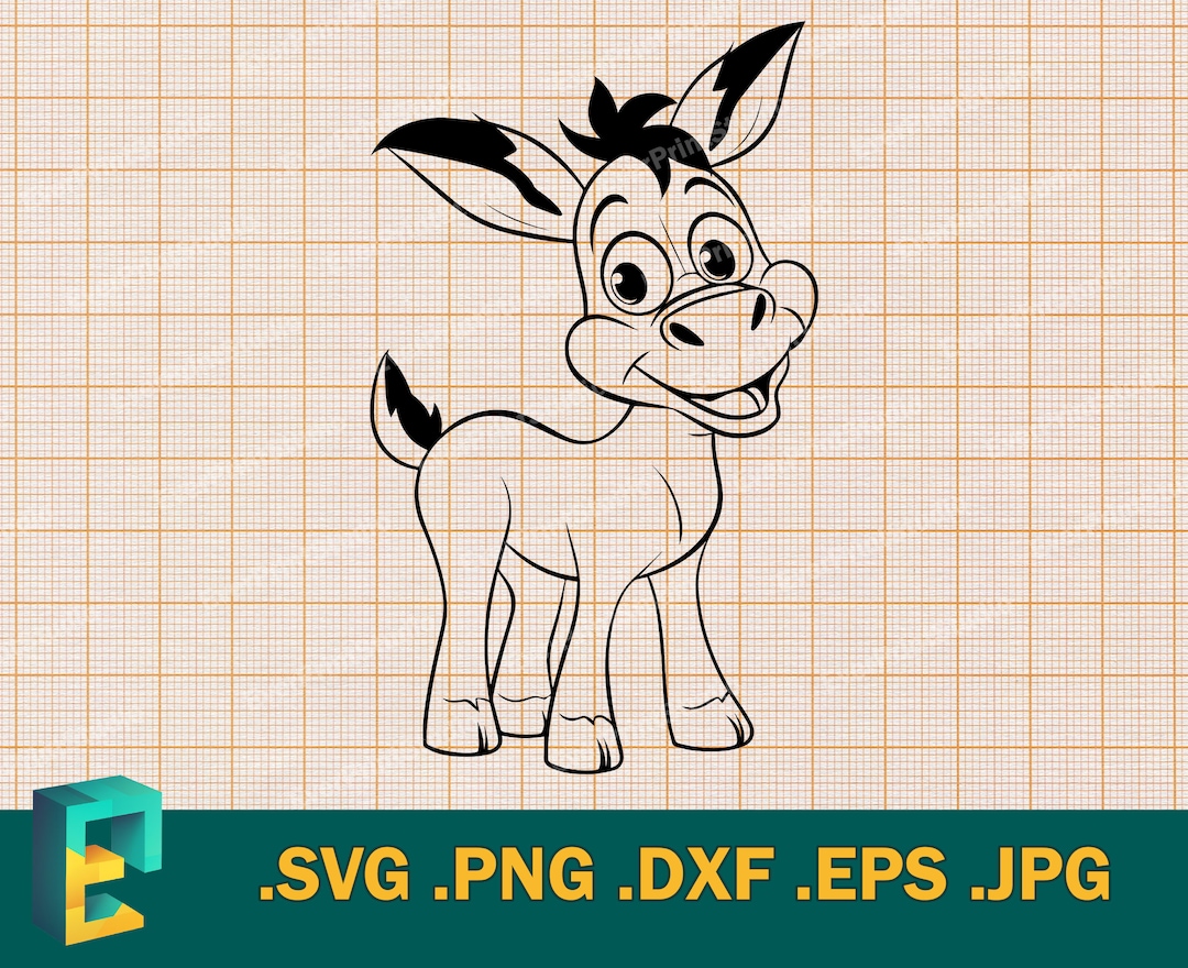 Cute Donkey SVG - Cricut, Silhouette | Vector Happy Donkey SVG Cut File ...