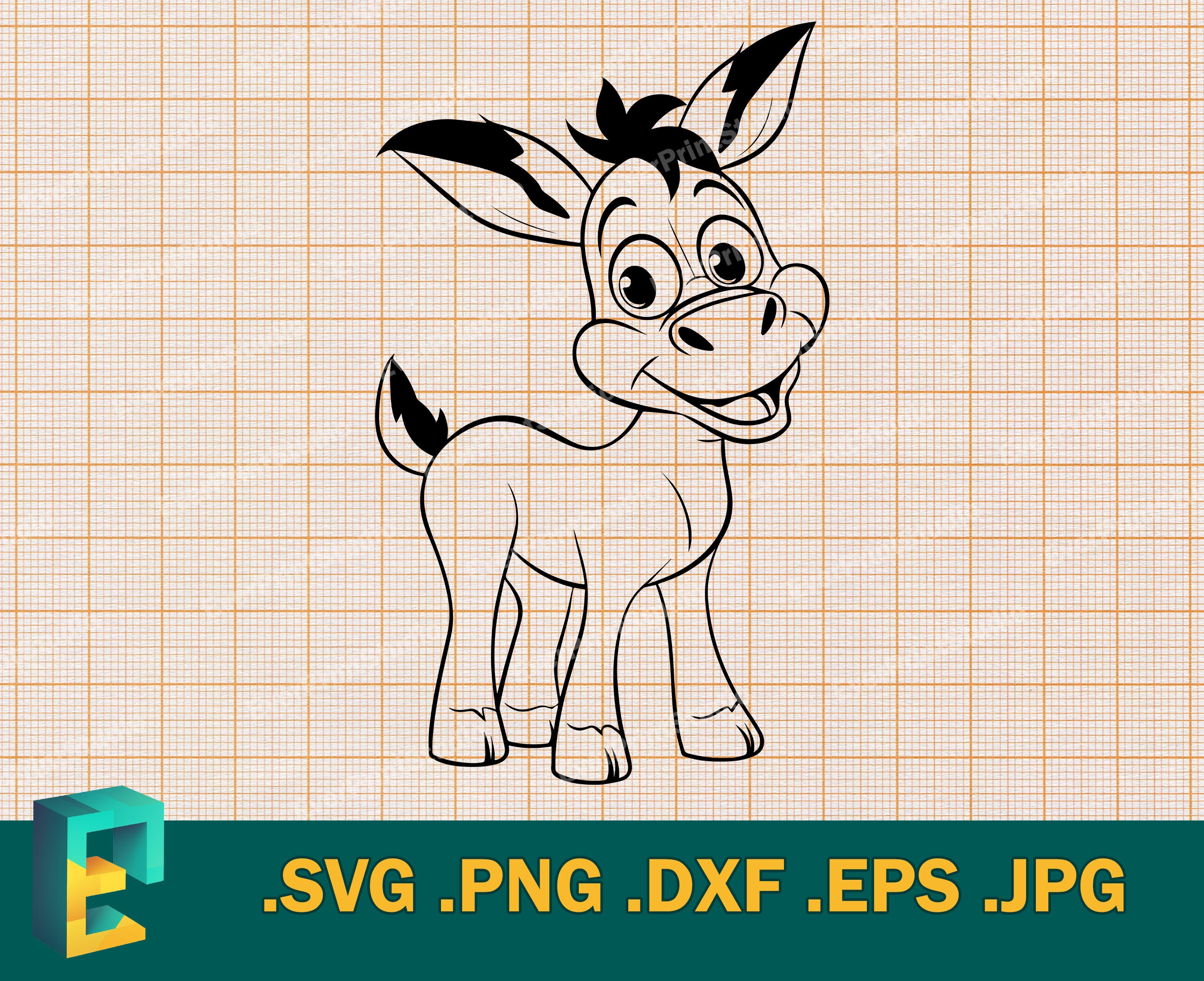 Cute Donkey SVG Cricut Silhouette Vector Happy Donkey SVG - Etsy