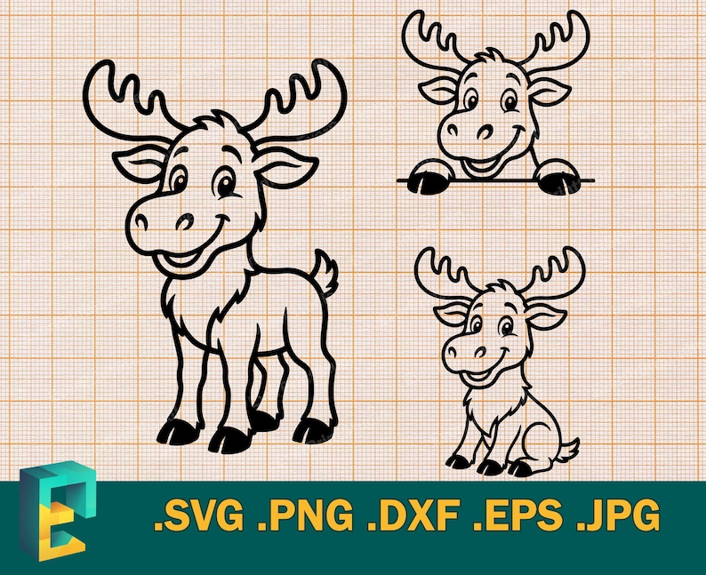 Happy Moose SVG - Cricut, Silhouette | Vector Artistic Cute Baby Moose ...