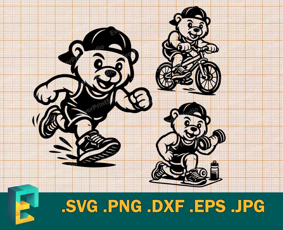 Running, Fitness SVG - Cricut, Silhouette | Gym Mascot Teddy Bear ...
